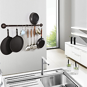 HOEMLIM Pipe Pot Pan Rack Wall Mounted Industrial Utensil Lid Holder Cookware Hanger Kitchen Organizer Hanging Bar Rail with S Hooks(36 inch,Red Bronze)