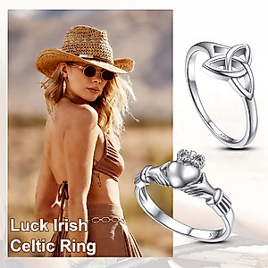 FOCALOOK 925 Sterling Silver Platinum Plated Celtic Triquetra Trinity Knot Simple Plain Stackable Band Ring Womens Promise Ring, Size 6