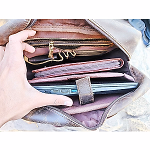 Buffalo Leather Backpack Multi Pockets Daypack Travel Laptop Bag for Men Women