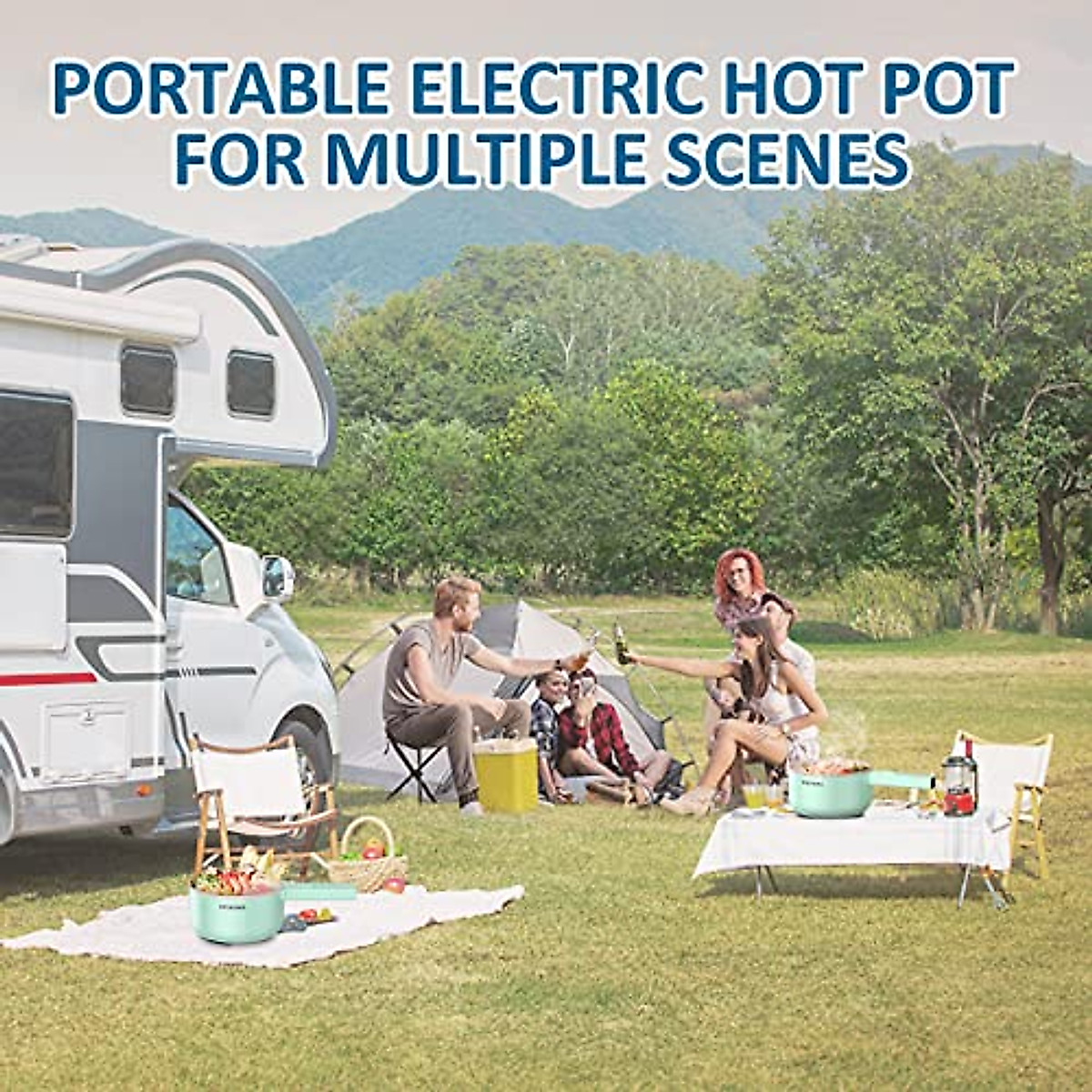 Hoyatoka Electric Hot Pot, 1.5L Portable Non-Stick Electric Cooker with Steamer, Multifunction Electric Pot for Stir Fry, Roast, Egg, Ramen Cooker with Dual Power Control for Dorm and Office, Green