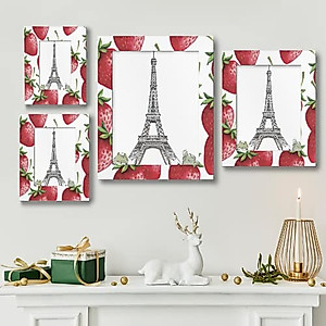 Pardick Fresh Strawberry 8x10 Picture Frame, Watercolor Fruit Red Wooden Photo Frames for Tabletop and Wall Display, Picture Frame Home Office Decor