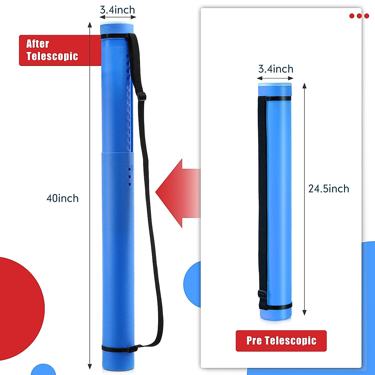 Yahenda 6 Pcs Expandable Blueprint Tubes Bulk Expand from 24" to 40" Poster Tube with Strap Storage Tubes with Caps Portable Round Carrying Case for Documents, Blueprints, Drawings, Art(6 Colors)