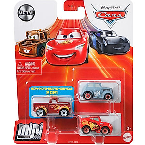 Disney Pixar Cars Mini Racers Pack of 3, [Cotter Pin Series] Hot Rod Smokey, River Scott, and Lightning McQueen