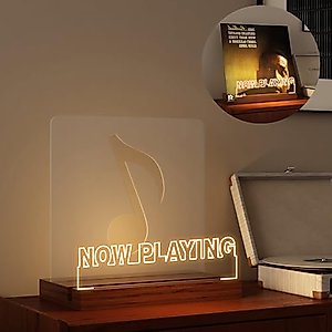 YuanDian Now Playing Vinyl Stand, Light up Now Spinning Record Stand, Wooden Acrylic Holder for Vinyl Album Display Storage, Vinyl Record LED Display Storage Collection Holder