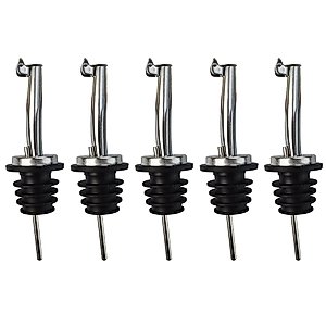 Wobe 5 Pcs Wine Bottle Pourers, Stainless Steel Liquor Pour Spout Flip Top Wine Bottle Stoppers Speed Pourers Olive Oil Bottle Tapered Spout Bottle Pourers for Oil Wine Vinegar Liquid Liquor