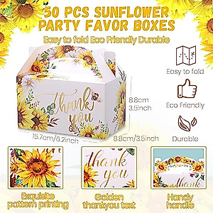 Ctosree 50 Pcs Thank You Favor Boxes Sunflower Gable Treat Box Goodie Boxes Baby Shower Favor Boxes Floral Gift Box for Sunflower Party Wedding Birthday Tea Celebrating, 6.2 x 3.5 x 3.5 Inch