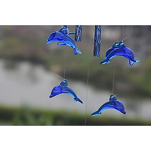 Chyeda Creative Heart Shape Dolphin Wind Chimes-Blue 90CM-Suitable for Garden, Patio, Backyard, Porch or a Gift for him/her