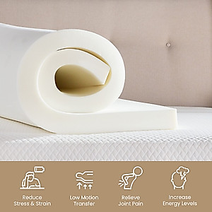 Zayton 1-inch Medium Firm Foam Mattress Topper | Premium Supporting Bed Pads with Breathable and Comfortable Bed Toppers for Back Pain, Orthopedic Support for Better Sleep, King, White