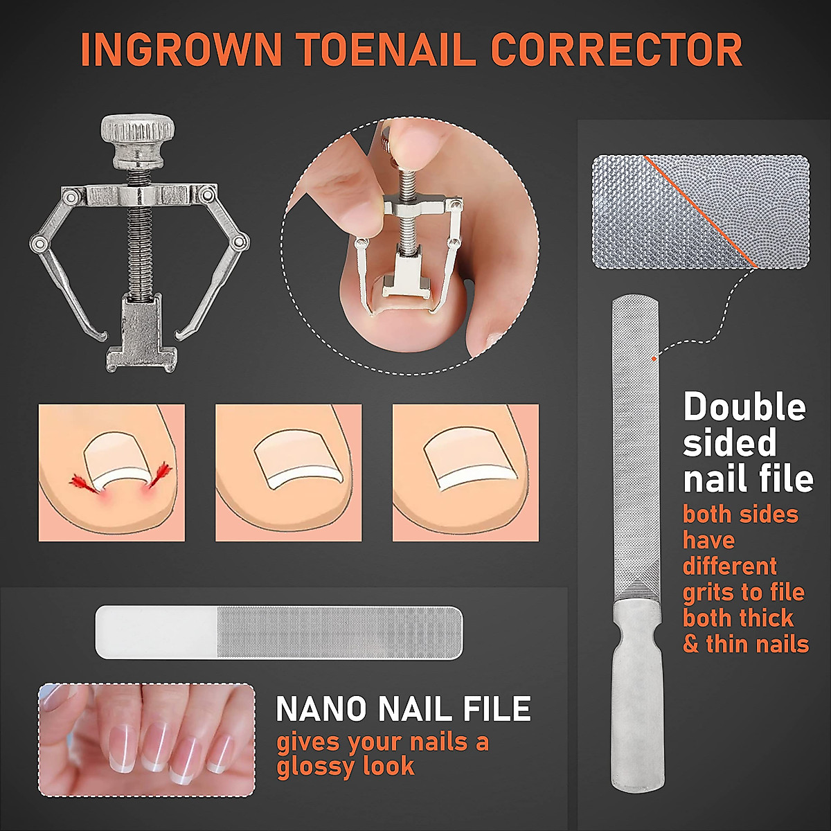 TIP2TOES 10 Pcs Ingrown Toenail Clippers for Seniors Thick Toenails- Heavy Duty Podiatrist Toe Nail Cutter for Men, Professional, and Adults- Easy Grip Handle Stainless Steel Sharp Curved Grooming Kit