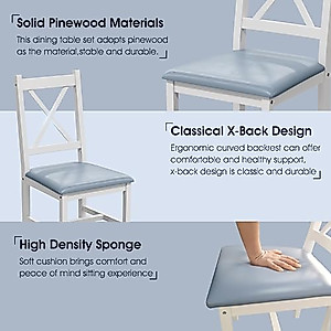 Alohappy Dining Table Set for 2, 3 Piece Kitchen Table and Chairs Set Pine Wood Dining Table with 2 Upholstered Chairs for Small Space, Apartment, Space-Saving & Easy Assembly (Blue)