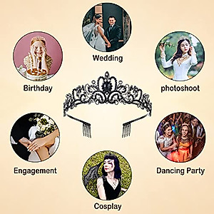 Black Tiaras and Crowns for Women Girls, Crystal Birthday Queen Crowns with Comb Rhinestone Princess Tiara Hair Accessories Wedding Crown for Brides