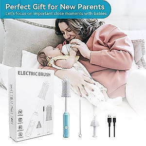 REDCLIK Electric Baby Bottle Brush Set, Silicone Bottle Brush, Nipple Brush, Cleaning Straw Brushes, Bottle Brushes for Cleaning Water Bottle Cleaner Brush Rechargeable (with Charging Cable) - Blue