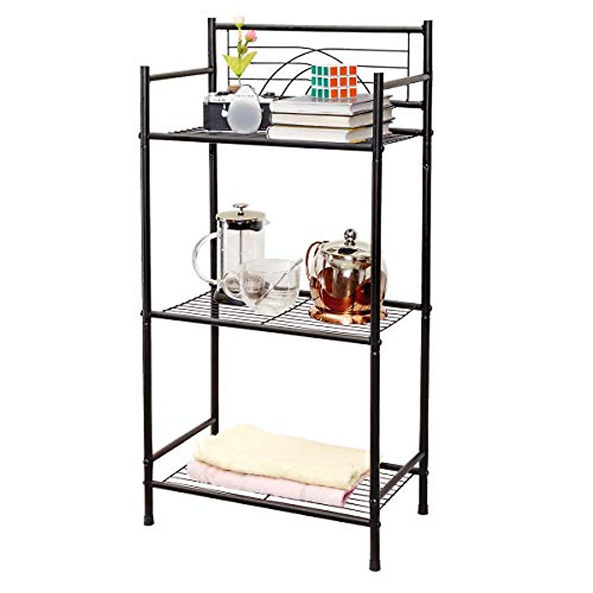 L&H UNICO 3-Tier Free Standing Wire Rack Durable Metal Shelving Storage Unit for Bathroom Laundry Kitchen Office, Black