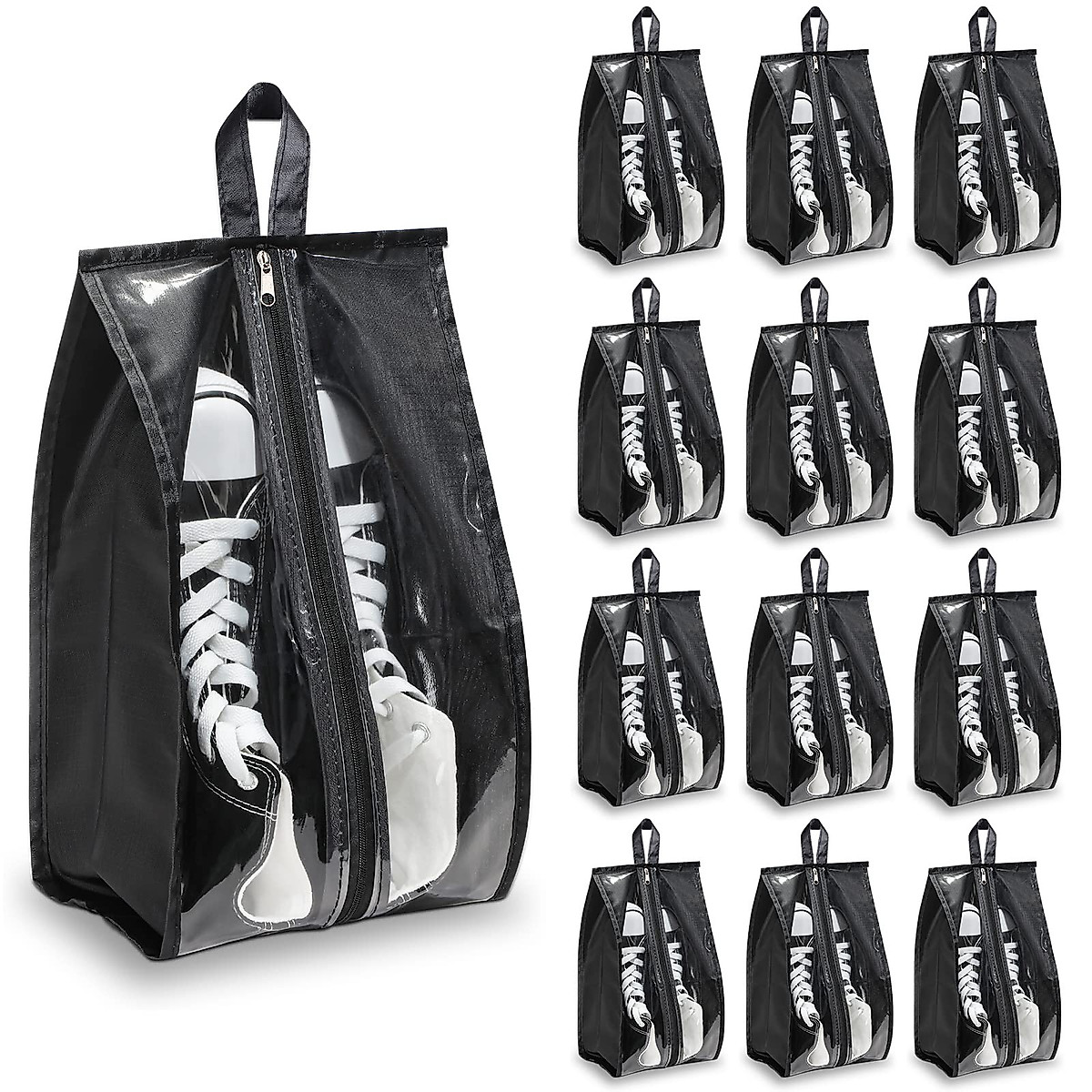 12 Pieces Shoe Bags for Travel Large Shoe Organizer for Men Women Waterproof Portable Shoe Bags with Sturdy Zipper for Travel Home Luggage Handbag, Black, 7.9 x 15.7 Inch