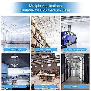 (4 Pack) LED Garage Lights, 60W Trilights Ceiling, High Low Bay Deformable Adjustable 4 Led Light Bulbs 6000LM 6000K, Screw in Tribright Garage Lighting Fixture,CRI80 Daylight