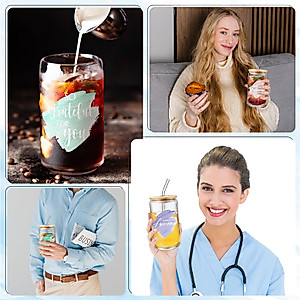 Funnymoom 10 Pcs Team Employee Christmas Appreciation Gifts 17 oz Thank You Gifts Glass Cups with Lids Straws Drinking Cup Medical Assistant Week Gifts for Emergency Nurses Accounting Women