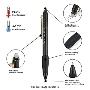 Volcanics Retractable Clicker Erasable Gel Pens - 0.7mm Ball Point, Heat Erase with Built-in Eraser, 12 Pack Black