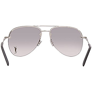 SAINT LAURENT Women's Classic 11 M Aviator Sunglasses, Silver/Silver/Grey, One Size