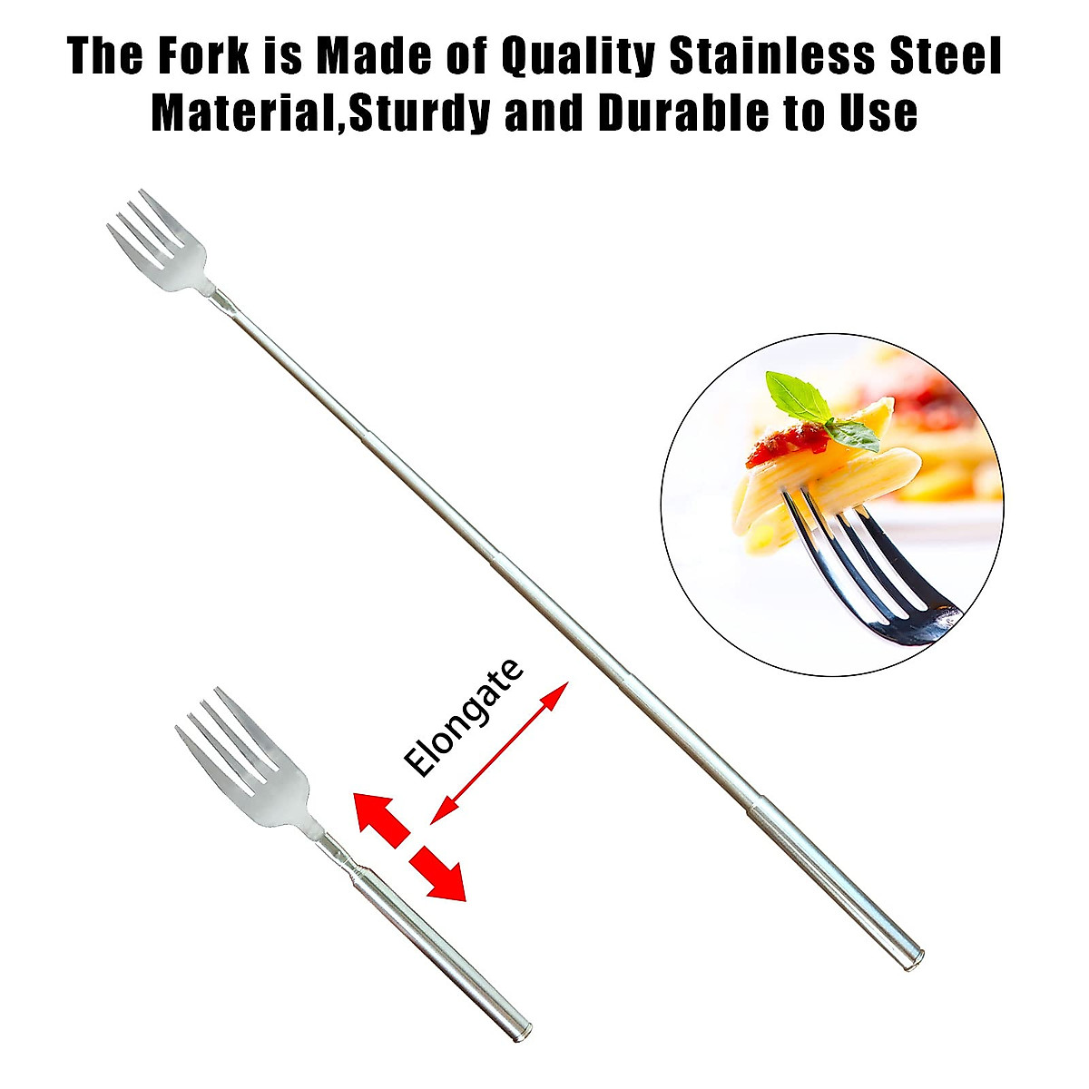 Flylin 2Pcs Extending Fork, Adjustable Telescopic Fork Stainless Steel Extendable Long Handle Fork Stainless Steel Retractable Fork for Eating BBQ Dinner Dessert (8.7-25.4inch)