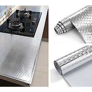 TOOLDECO Sliver Kitchen Backsplash Sticker Aluminum Foil Peel Stick Paper Wall Paper DIY Drawer Cabinet Shelf Liners Paper 15.8inch X 100inch