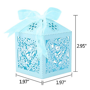 Lucky Monet 25/50/100PCS Love Heart Laser Cut Wedding Candy Gift Box Chocolate Box for Wedding Favor Birthday Party Bridal Shower with Ribbon (100pcs, Blue #01)