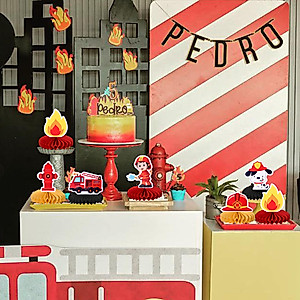 6 PCS Firetruck Honeycomb Table Centerpiece Fire Truck Fireman Table Toppers Centerpieces Decro for Fire Department Engine Rescue Theme Baby Shower Birthday Party Table Decorations Supplies