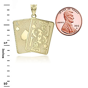 Fine 10k Yellow Gold Personalized Name Spade Ace and King Card/King of Spades Poker Card Pendant