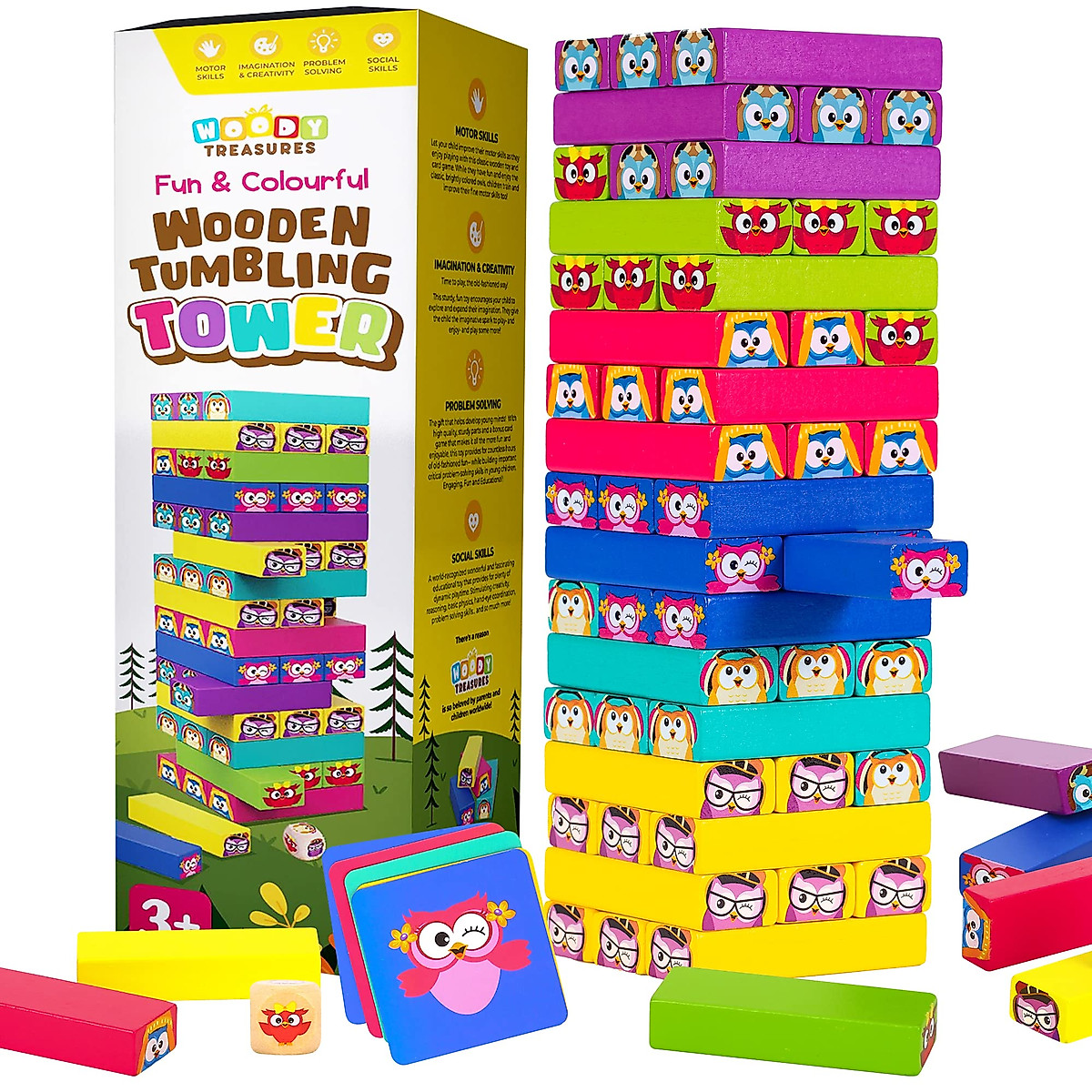 Wooden Toys Tumbling Tower - Childrens Toys Ages 3-9 Years Old - Toddlers/Kids Games Colourful Building Blocks - Fun Educational Games for Cognitive & Fine Motor Skills