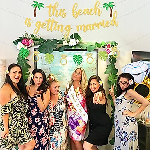 Sursurprise Beach Bachelorette Party Decorations, This Beach Is Getting Married Banner Garland Bride To Be Sash, Summer Hawaiian Tropical Flamingo Bach Party Supplies