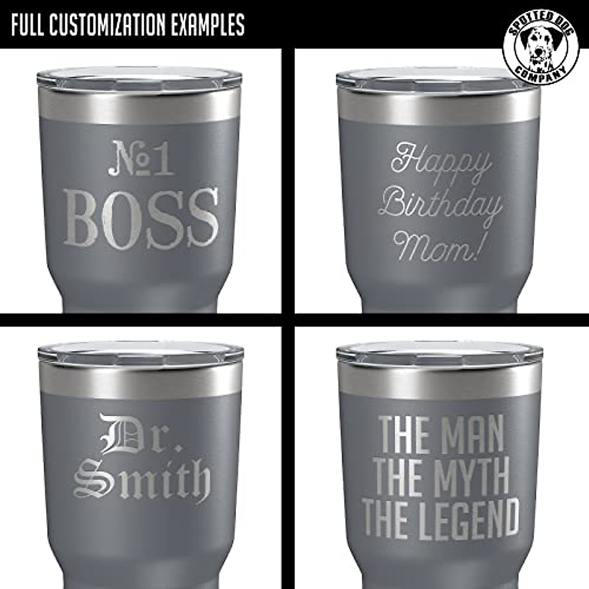 Personalized 30oz (17 Colors) Powder Coated Insulated Stainless Steel Tumbler with Lid, Custom Etched, Customized Text Message Name, Engraved Gift Idea Women Men Him Her, Your Text Here (Gray)