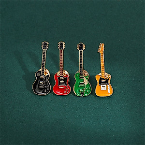 Dreuyet 4 Pcs Electric Guitar Brooch Pins Set Cute Enamel Musical Instrument Badges on Backpack Guitar Brooches Badges Pins Present Gifts Wear on Backpack, Shirt, Jacket, Lapel, Alloy Steel, unknow