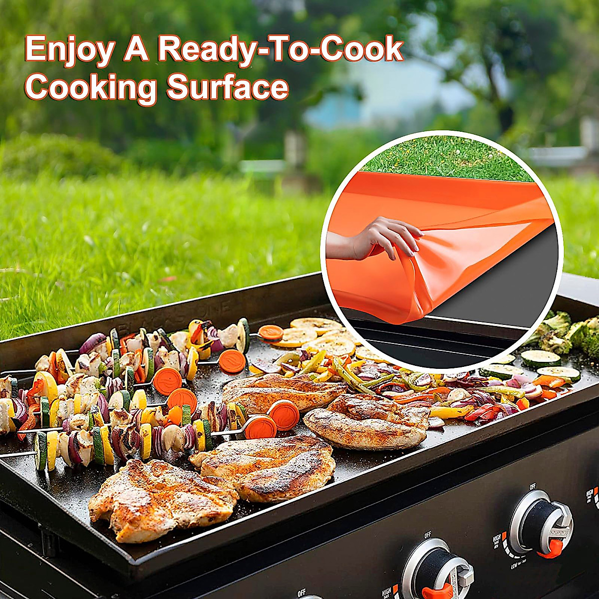 Silicone Griddle Mat for 36 in Blackstone Grill,Grill Buddy Accessories Protective Top Cover Protector Outdoor,Heavy Duty Food-Grade Barbecue Mat(Orange)