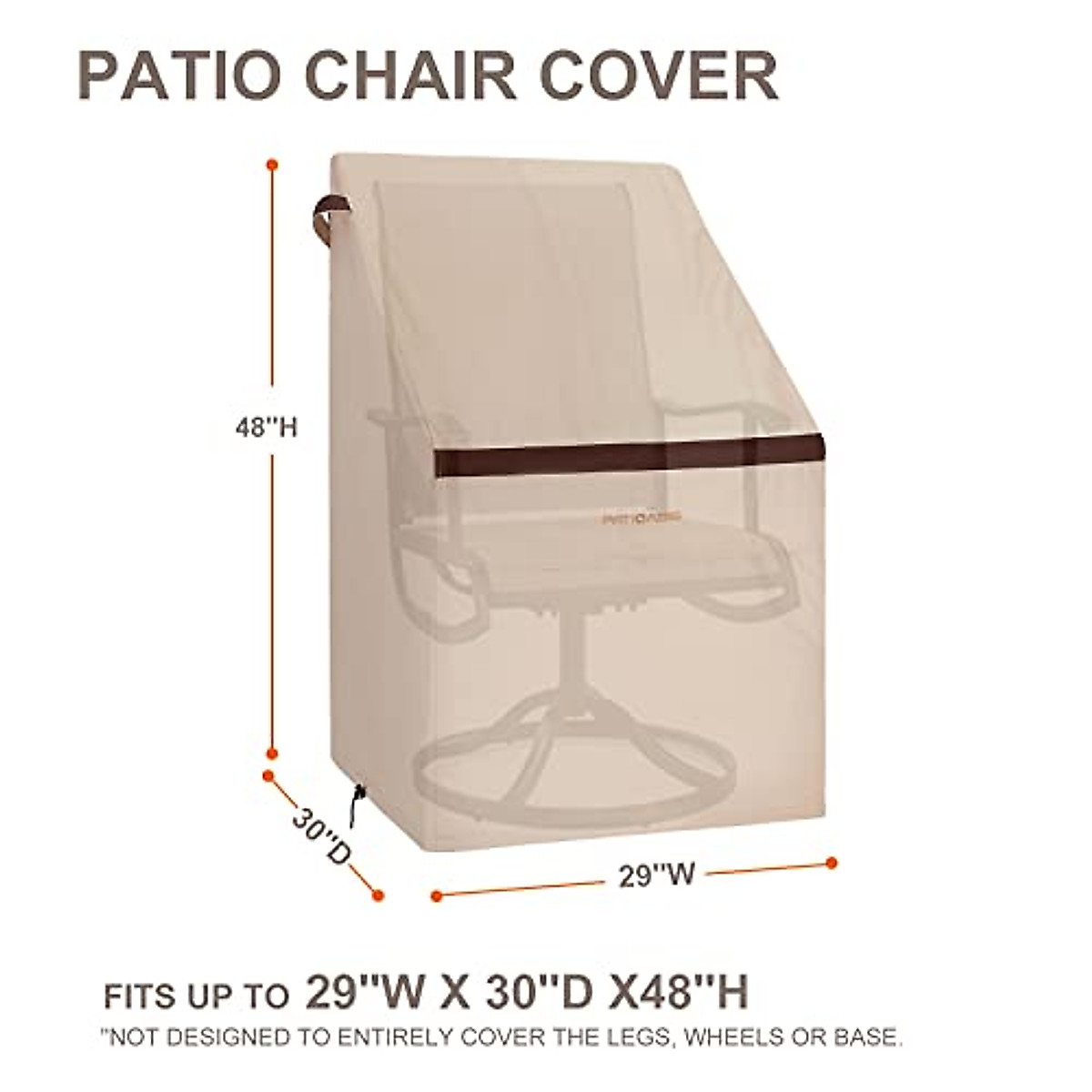 PATIOASIS Waterproof Outdoor Stackable Chair Cover 48'' High, Lawn Chair Covers High Back Windproof UV-Resistant Patio Furniture Cover for for Stacking Chairs