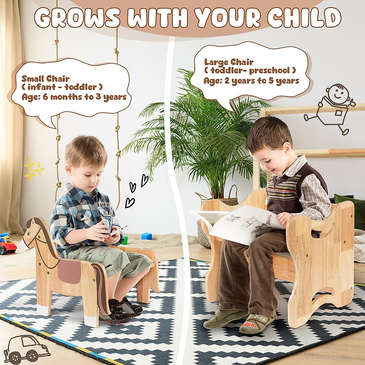 Grebarley Montessori Weaning Table and Chair Set, Solid Wood Tables and Chairs for Toddlers Age 1-3, Real Hardwood 2 in 1 Desk for Reading, Snack Time, Activity Cube, Step Stool, Montessori Furniture