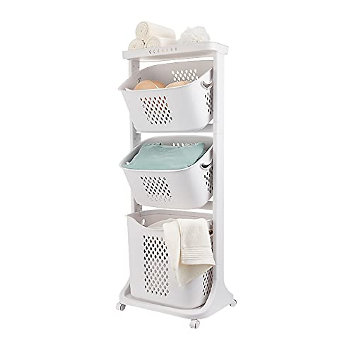 3 Tier Washing Clothes Basket Plastic Dirty Clothes Hamper with Wheels Dirty Laundry Basket Organizer Dirty Clothes Washing Hamper Storage Basket Laundry Sorter