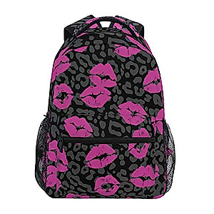 AUUXVA Backpack Lipstick Kiss Leopard Print School Shoulder Bag Large Waterproof Durable Bookbag Laptop Daypack for Students Teens Girls Boys Elementary