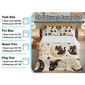 Lokaluo Cats Duvet Cover King Size 3D Printed Little Kitty King Duvet Cover Set Black Cat Starlight Moon Stars Floral Bedding Set Room Decor All Season 3 Pcs Comforter Cover with 2 Pillowcases