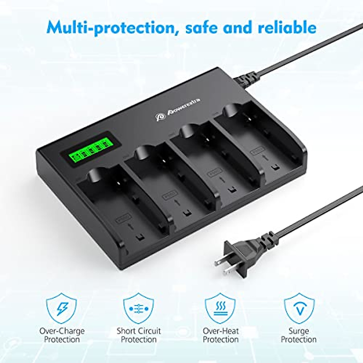 Powerextra 4-Channel Battery Charger with LCD Display for Sony NP-F970, NP-F960, NP-F950, NP-F930, NP-F770, NP-F750, NP-F570, NP-F550 Camera Battery