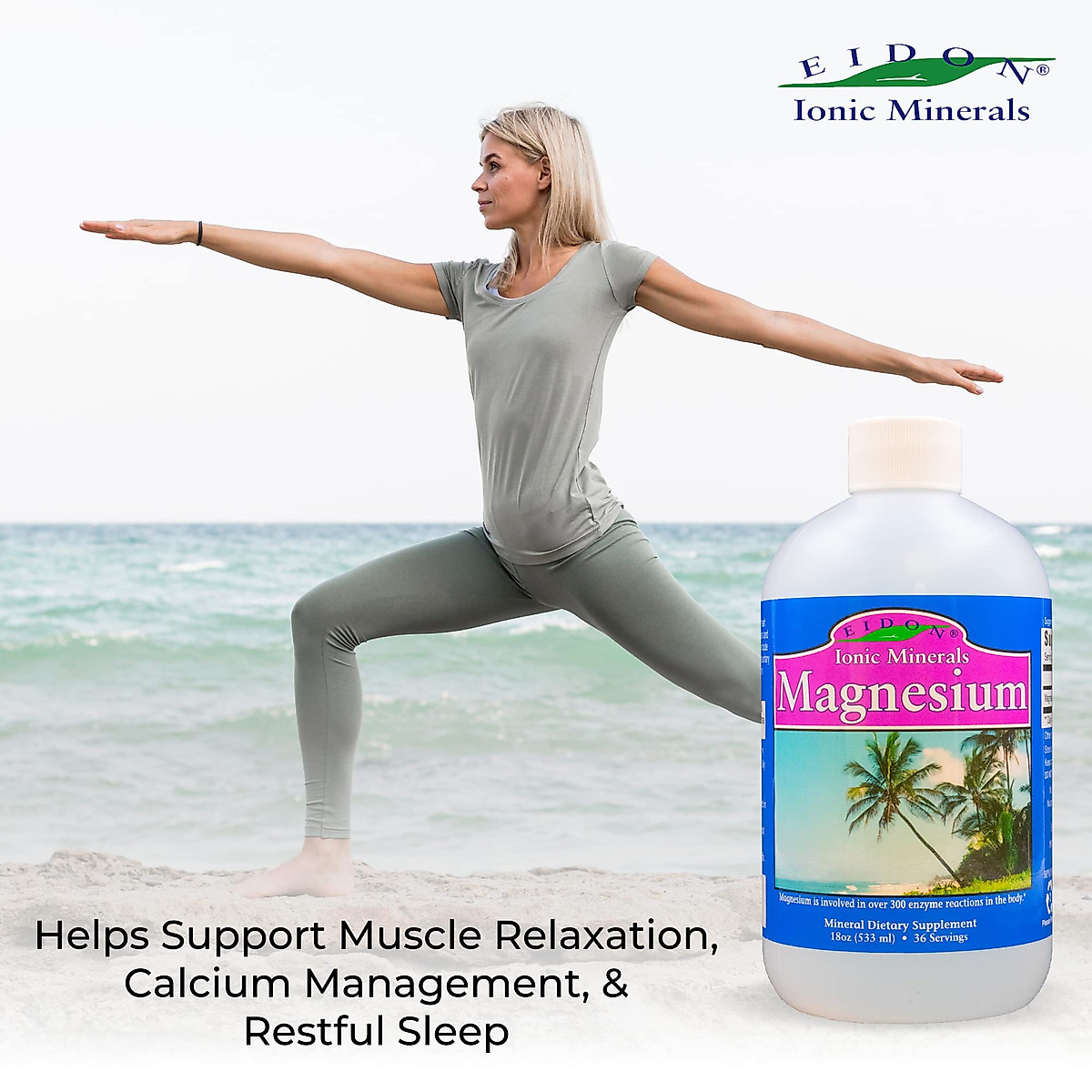 Eidon Liquid Magnesium Concentrate - Ionic Magnesium Drops Supplement for Adults, Men and Women, Supports Muscle Relaxation, Bioavailable, No Additives or Preservatives - Magnesium Chloride, 18 oz