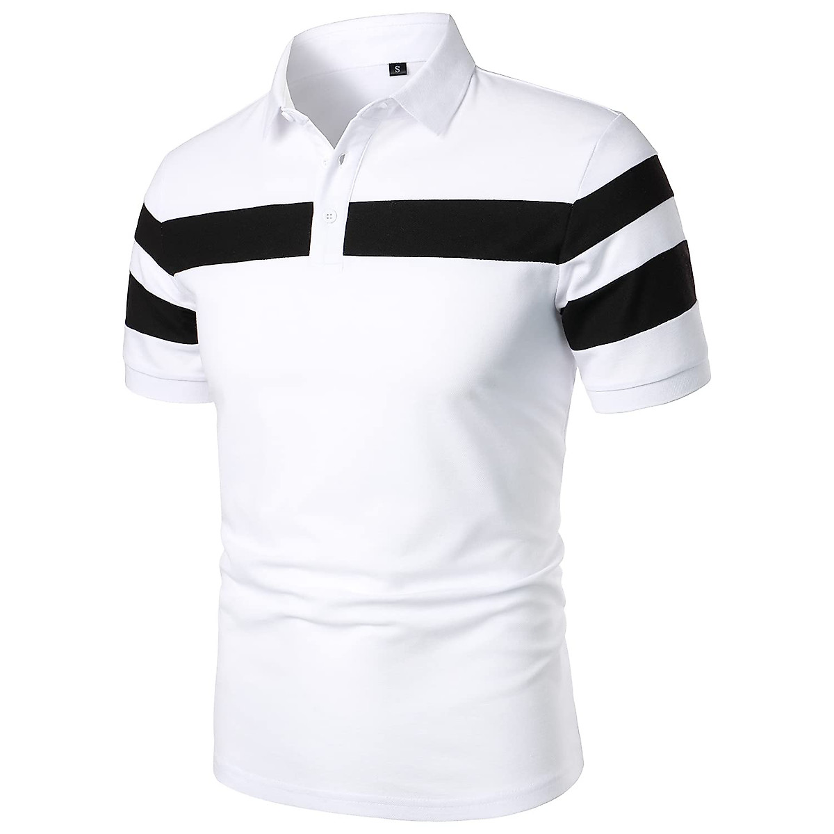 HOOD CREW Mens Short Sleeve Polo Shirts Stylish Design Summer T Shirt White M