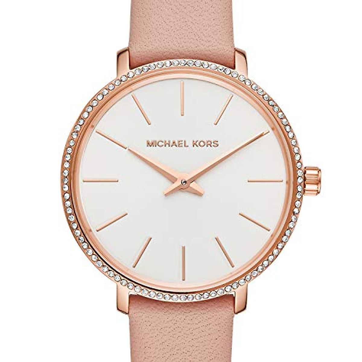 Michael Kors Women's Pyper Stainless Steel Quartz Watch with Leather Strap,Rose Gold/Pink/White, 14