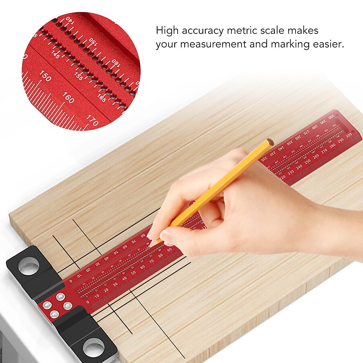 Woodworking Scriber T Square Ruler, Architects Ruler for Carpenter Work, Layout and Measuring, Aluminum Alloy Carpenter Square Ruler Clear Scale Scriber Tool for Woodworking