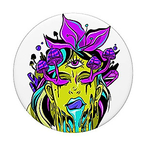 Psychedelic Trippy Acid Mushroom Girl Techno Rave Party PopSockets PopGrip: Swappable Grip for Phones & Tablets