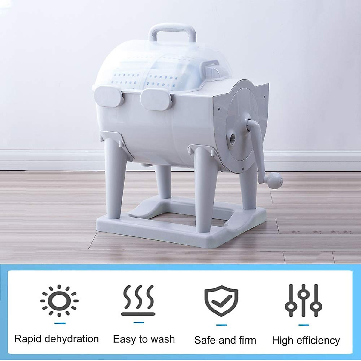 LAOLI Manual Portable Turbo Washing Machine Spin Dryer, Hand Cranked Turbine Washer Non-Electric Travel Laundry Washer Spin Dryer Combo for Camping Apartments Dorms RV Business Trip (White)