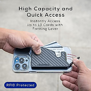 FANTOM M MagSafe® Wallet Compatible with iPhone 12/13/14/15/16 Mini/Plus/Pro/Max and MagSafe Accessories, RFID Aluminum Card Holder, Walnut, Regular Size Holds 7-13 Cards