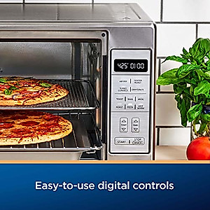 Oster Air Fryer Oven, 10-in-1 Countertop Toaster Oven Air Fryer Combo, 10.5" x 13" Fits 2 Large Pizzas, Stainless Steel