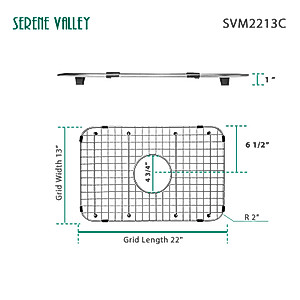 Serene Valley Sink Bottom Grid 22" X 13", Centered Drain with Corner Radius 2", SVM2213C