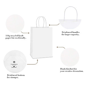 BagDream Gift Bags 100Pcs 5.25x3x8 Small Paper Gift Bags with Handles Bulk, White Kraft Paper Bags for Party favor, Retail, Grocery Sacks