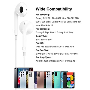2 Pack-Type C Headphones Earbuds,USB C Earbuds Wired Earphones【Microphone & Remote Control】Bass Stereo Noise Canceling in-Ear Headphones for iPad Pro,Galaxy S23/S22/S21/S20/Ultra,Google Pixel 7/6/6a/5