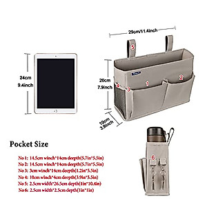 Surblue Bedside Caddy Hanging Bed Organizer Storage Bag Pocket for Bunk and Hospital Beds, College Dorm Rooms Baby Bed Rails, Camp 4 Pockets and 2 Hooks (Small, Gray)